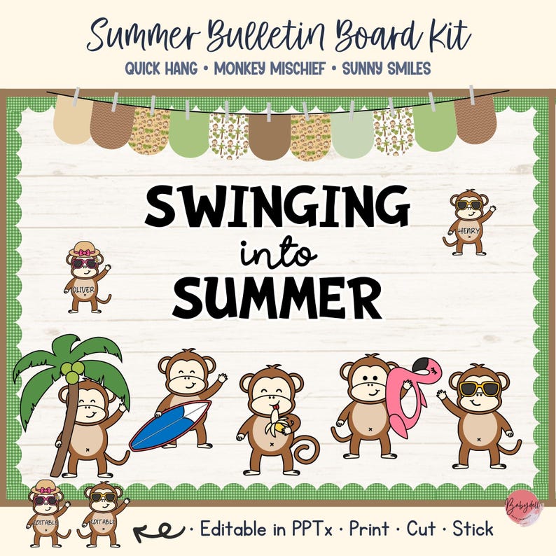 Monkey Summer Bulletin Board Kit for Elementary Classroom Jungle Decor ...