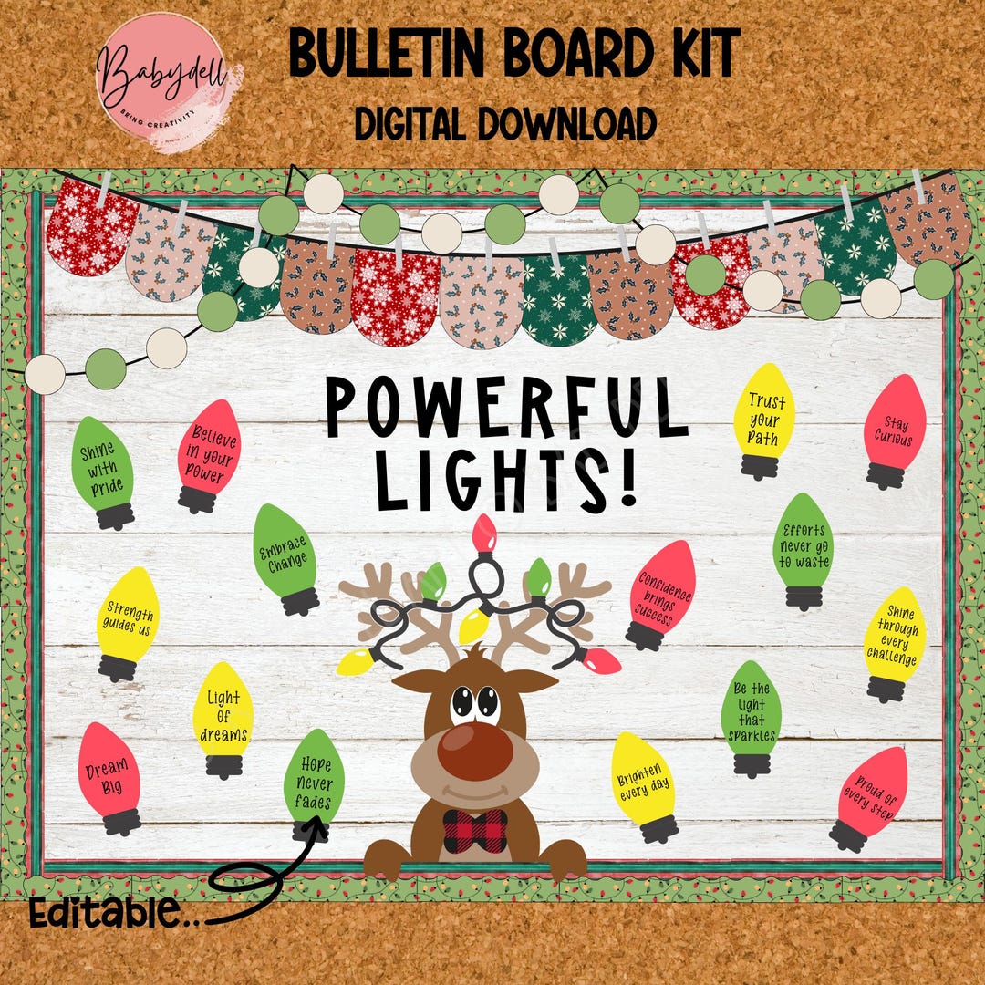 Christmas Bulletin Board Kit | Deer, Lights Decor (digital Download) - Etsy