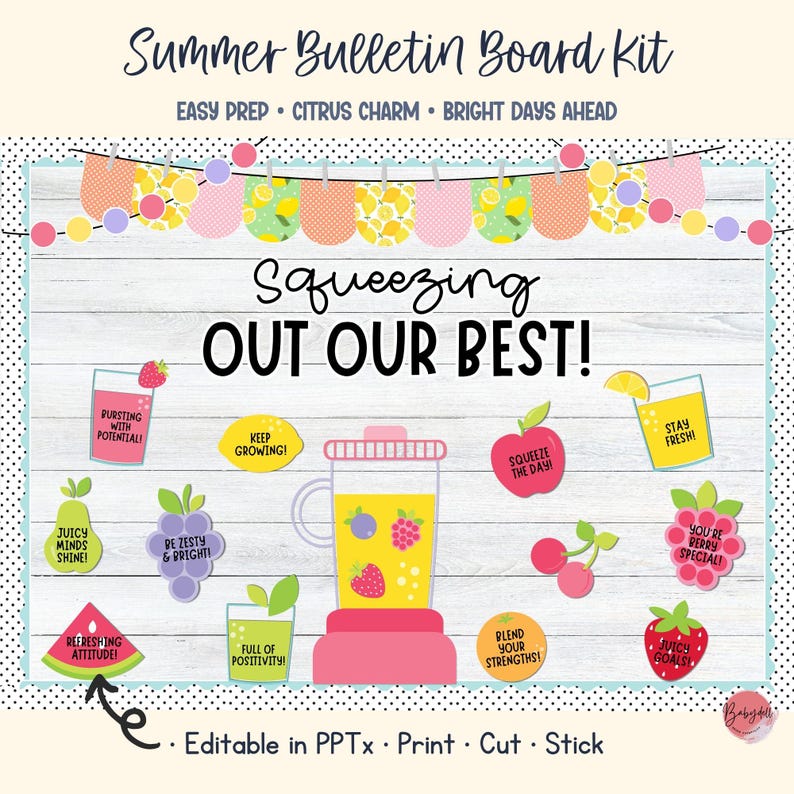 Summer Bulletin Board Kit for Motivational Fruit Themed Elementary ...