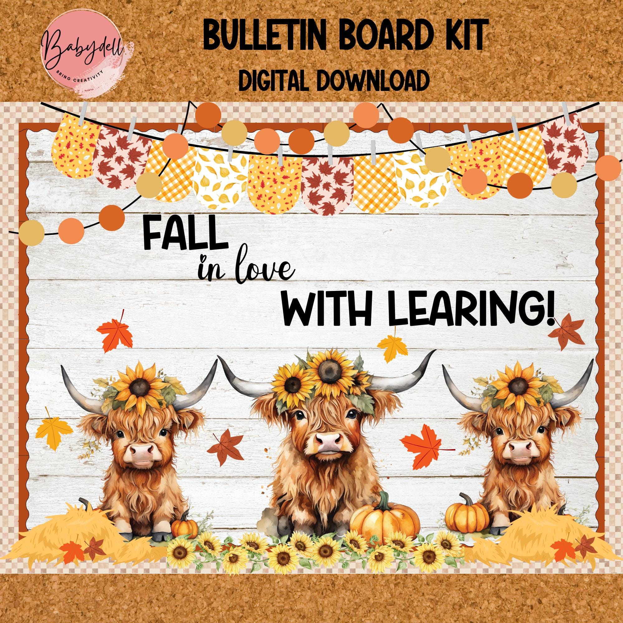 Printable Fall Bulletin Board Kit With Highland Cows for a Cozy ...