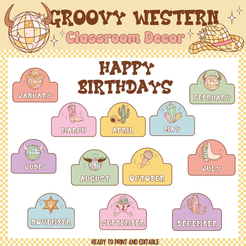 Groovy Western Birthday Bulletin Board Kit: Retro Classroom Decor ...