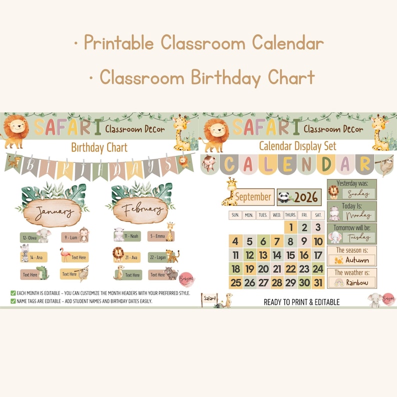 Safari Classroom Decor Bundle Neutral Jungle Theme Boho Animal Print ...