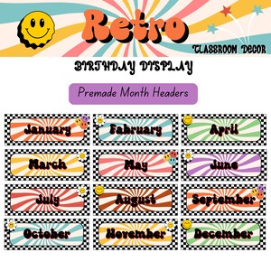 Birthday Bulletin Board Birthday Chart Display Editable Retro Classroom ...