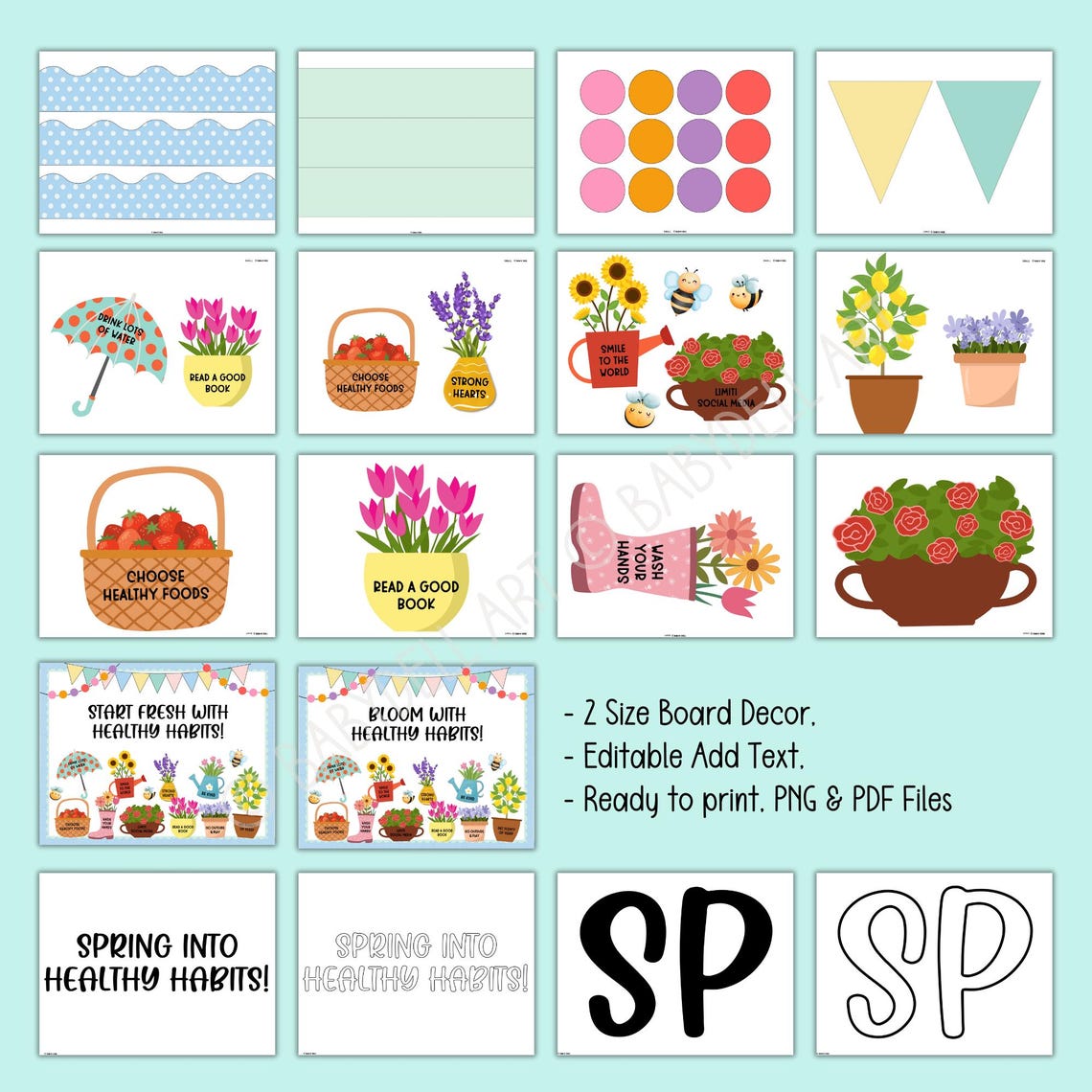 Spring Healthy Habits Bulletin Board Kit: Classroom Decor (digital ...