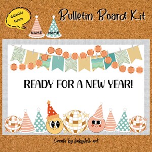 Retro New Year Bulletin Board January Door Decor Winter Bulletin Board ...