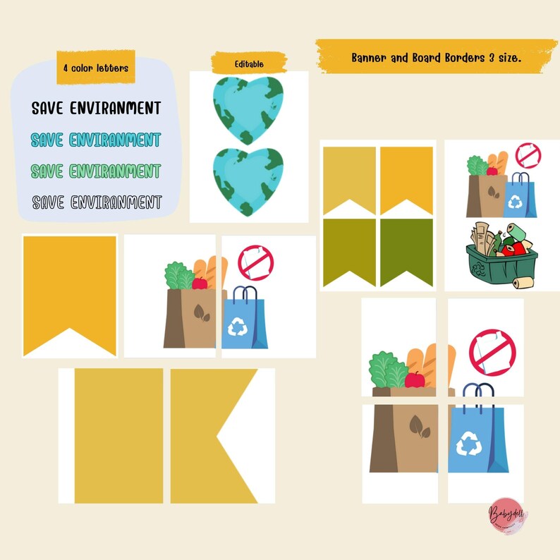 Earth Day Bulletin Kit With Recycle Theme and Editable Student Name ...