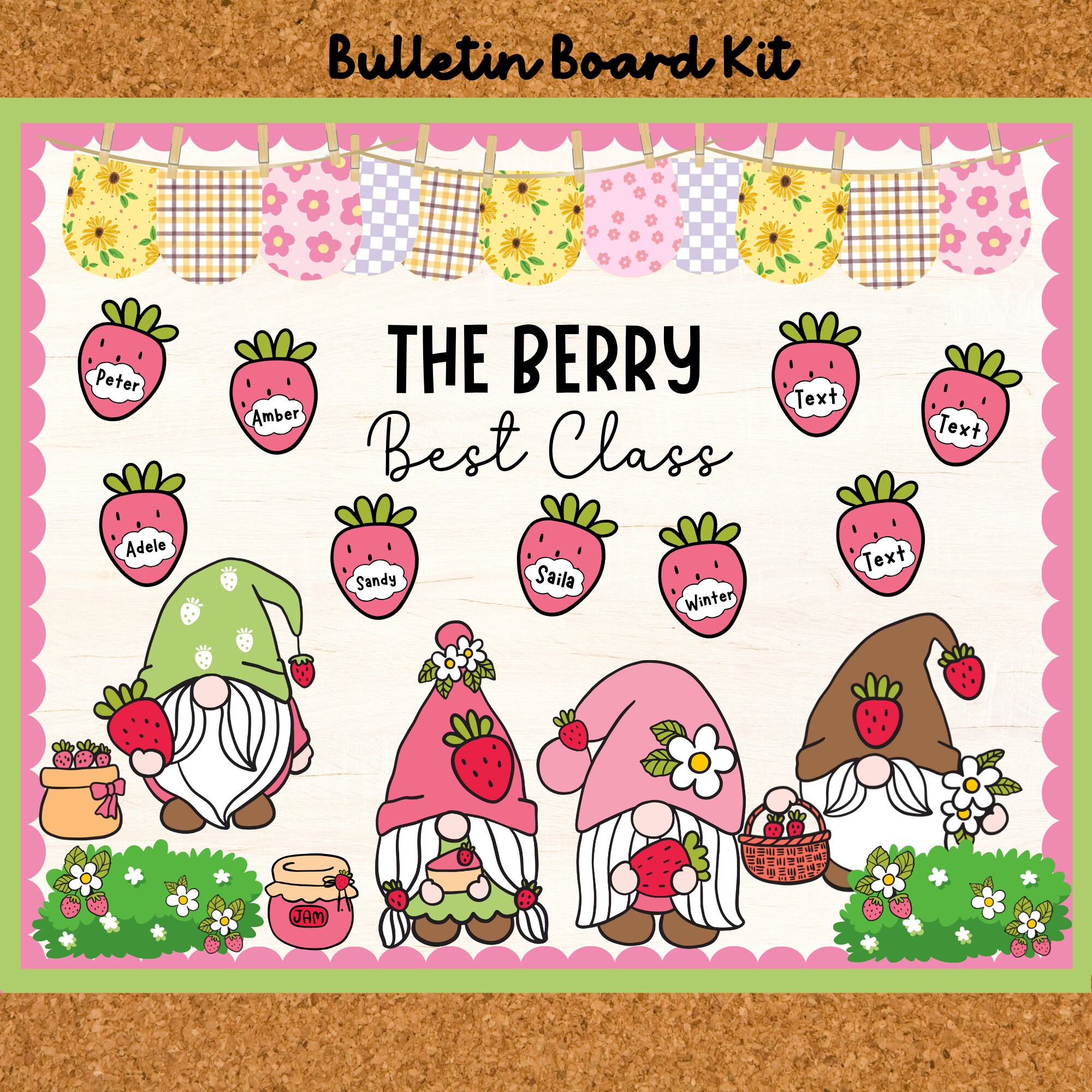 Berry Year Bulletin Board Kit Strawberry Gnomes End of School Classroom ...