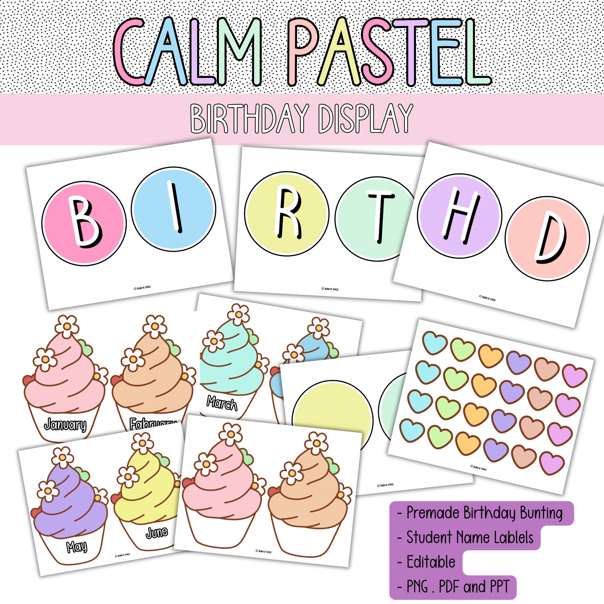 Pastel Cupcake Classroom Birthday Display: Editable Teacher Decor - Etsy