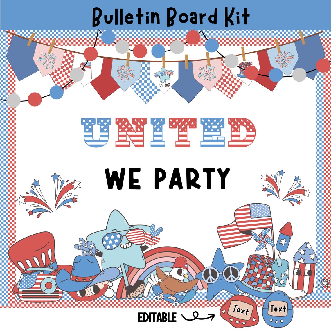 4th of July Bulletin Board Kit: Retro Patriotic Classroom Decor - Etsy