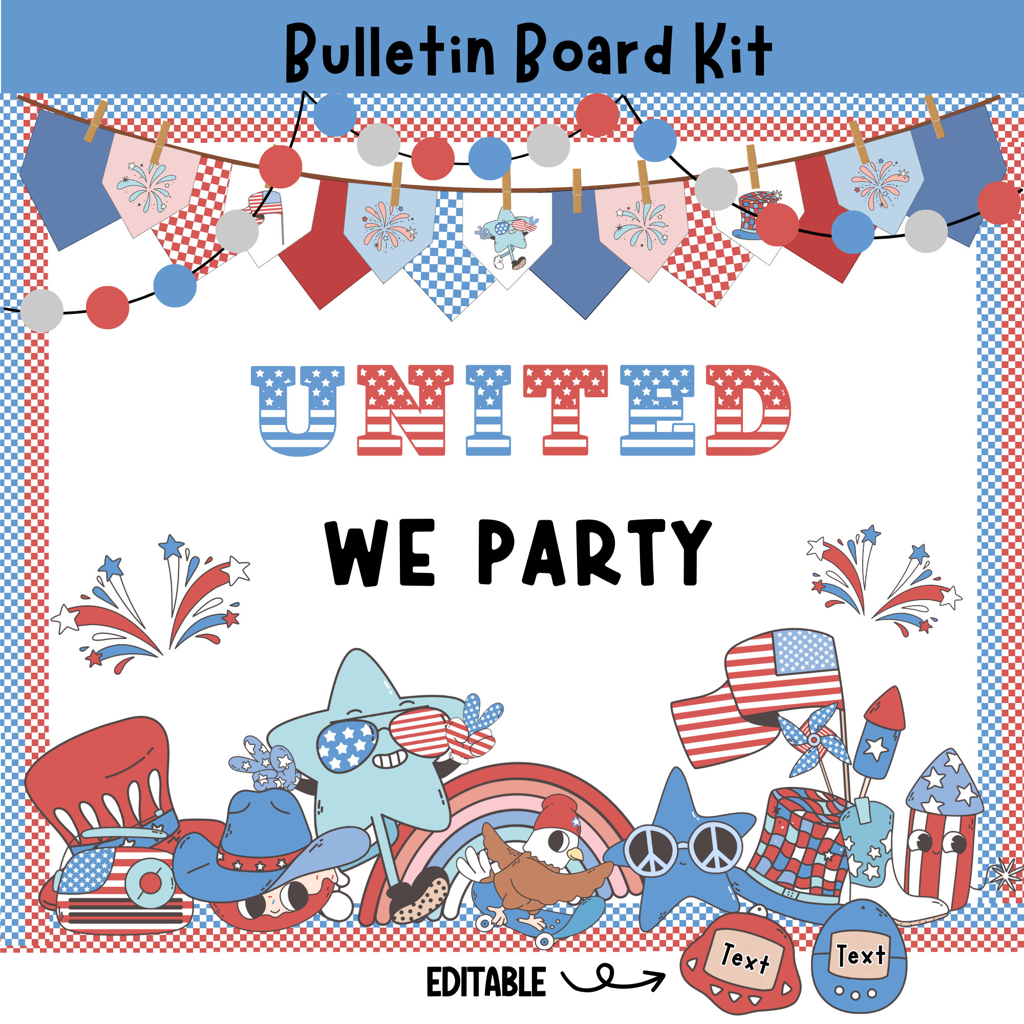 4th of July Bulletin Board Kit Retro Patriotic Summer Classroom Decor ...