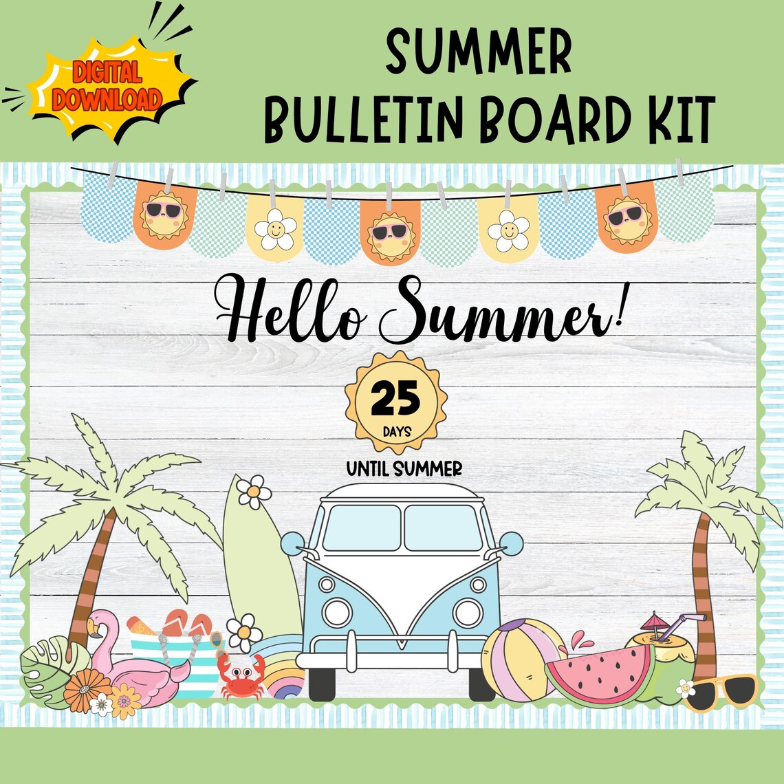 Groovy Summer Bulletin Board Kit: Retro Classroom Decor (digital ...