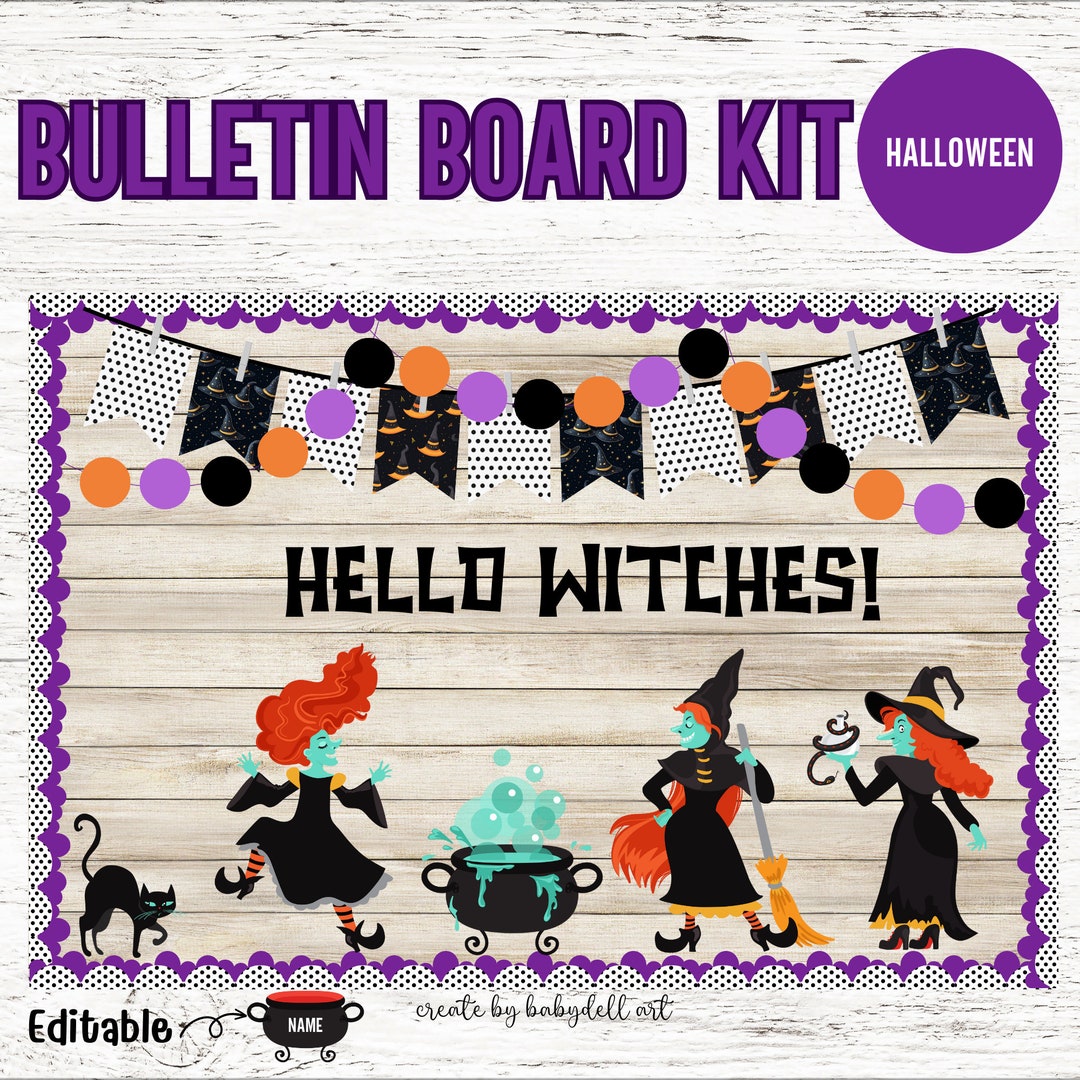 Editable Halloween Bulletin Board Kit for Witchy Classroom Door Decor ...