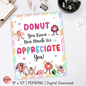 Donut Appreciation Sign Printable | Teacher Nurse Staff Gift | Employee ...