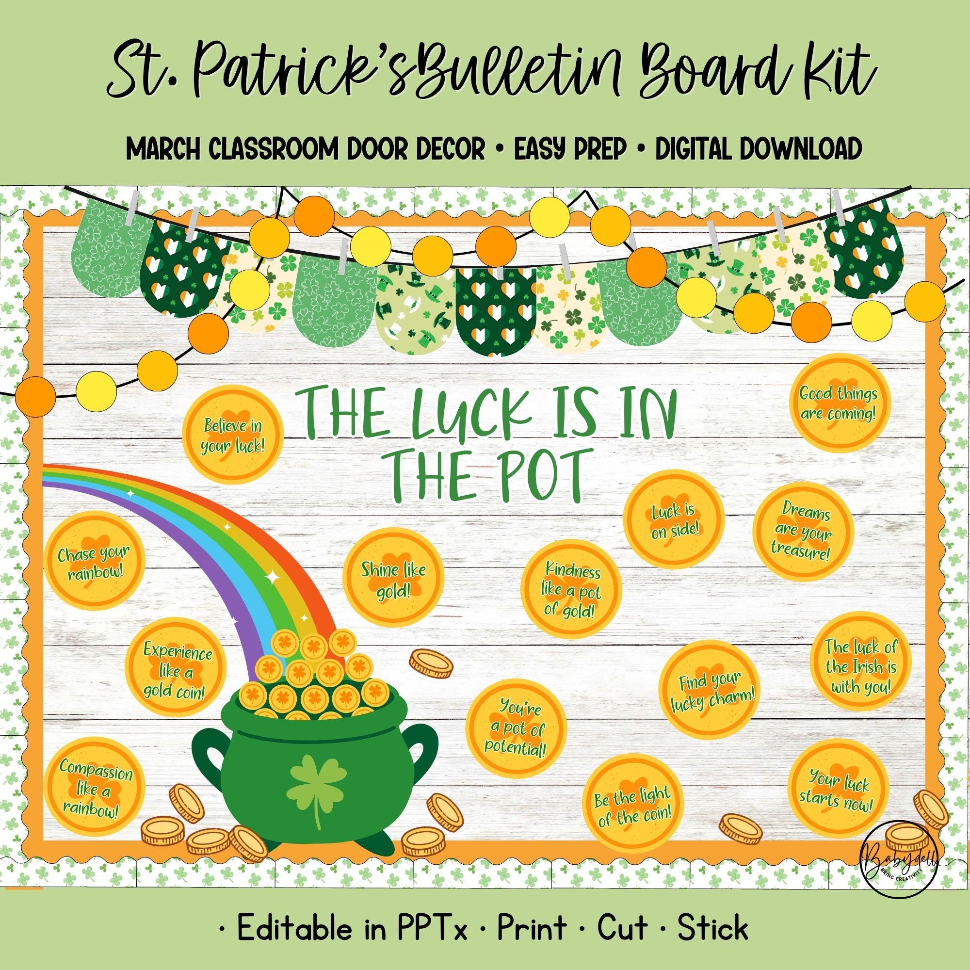 St Patricks Day Bulletin Board Kit Luck in the Pot Decor Positive ...