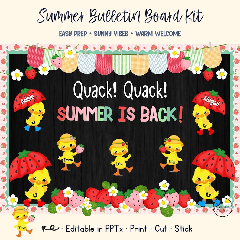 Summer Bulletin Kit Duck Strawberry Classroom Door Decor Editable ...