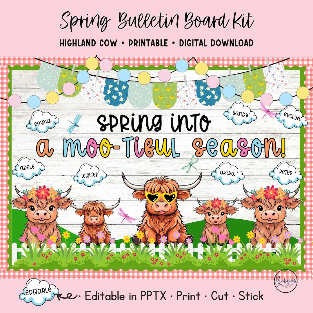 Highland Cow Bulletin Board Kit Spring Farmhouse Classroom Decor With ...