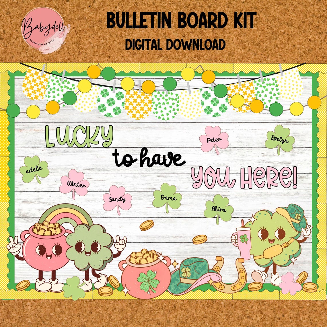 Groovy St Patricks Day Bulletin Board Kit Retro Decor Lucky to Have You ...