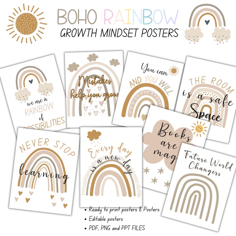 Boho Rainbow Classroom Decor Bundle Neutral Earth Tones Editable ...