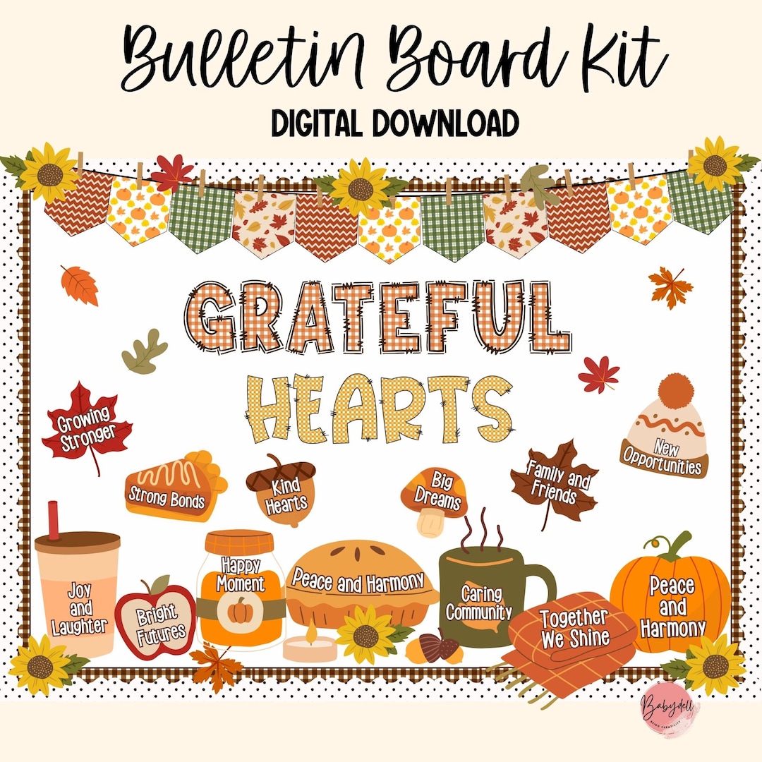 Grateful Hearts Fall Bulletin Board Kit for a Cozy Thankful Classroom ...
