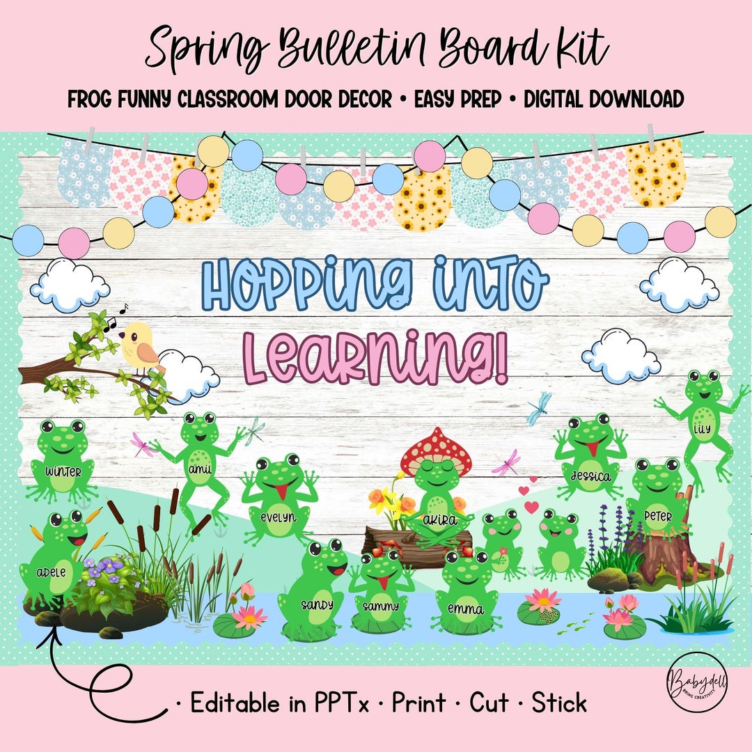 Spring Frog Bulletin Kit March Door Decor Hopping Into Learning - Etsy