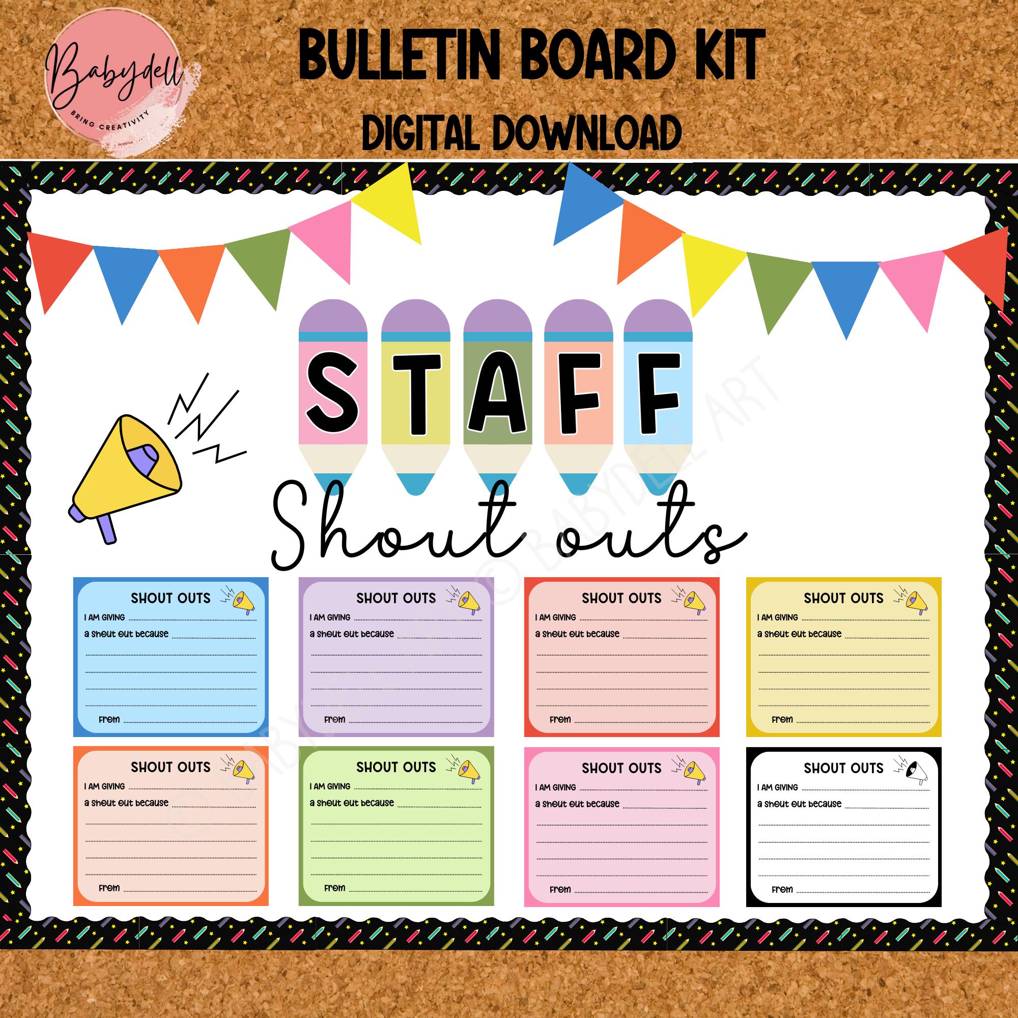 Staff Shout Out Bulletin Board Kit: Printable Recognition Cards ...