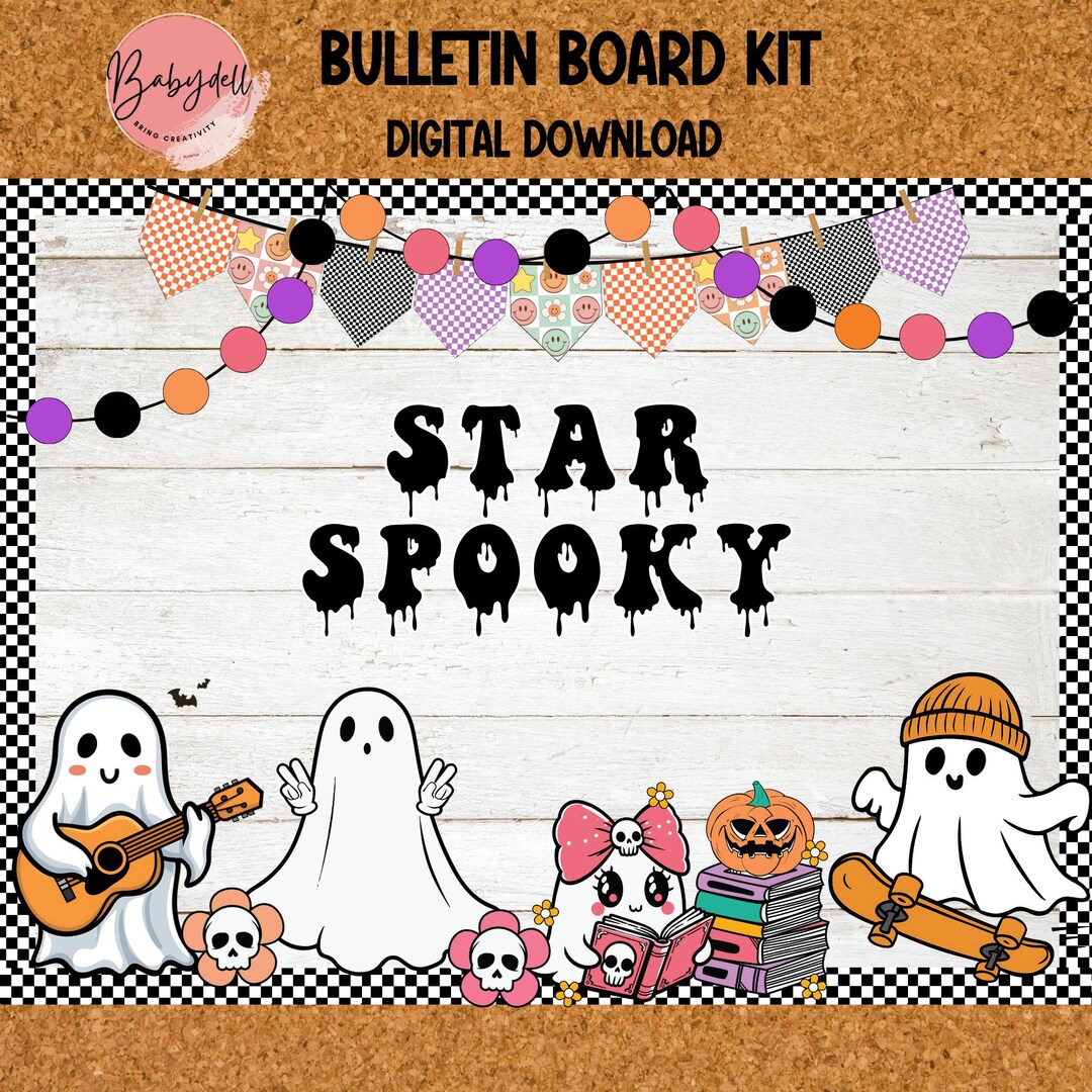 Retro Ghost Classroom Decor Halloween Bulletin Board Kit or Door Decor ...