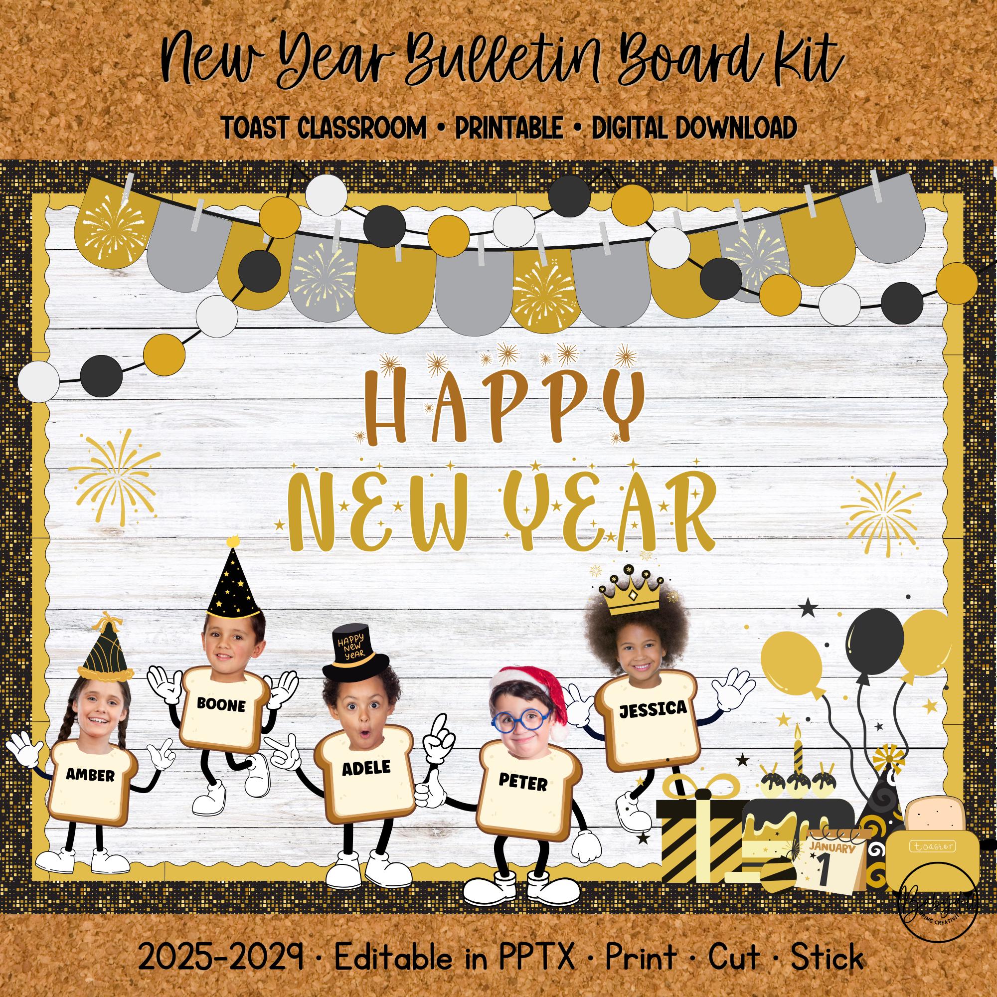 Toast to the New Year Bulletin Board Kit & Interactive January ...