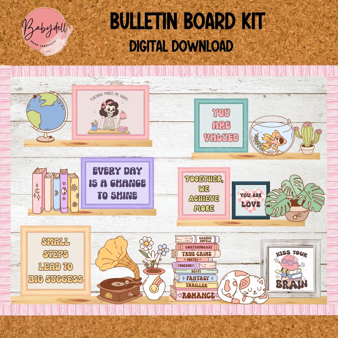 Groovy Motivational Quotes Bulletin Board Kit Retro Classroom Door ...