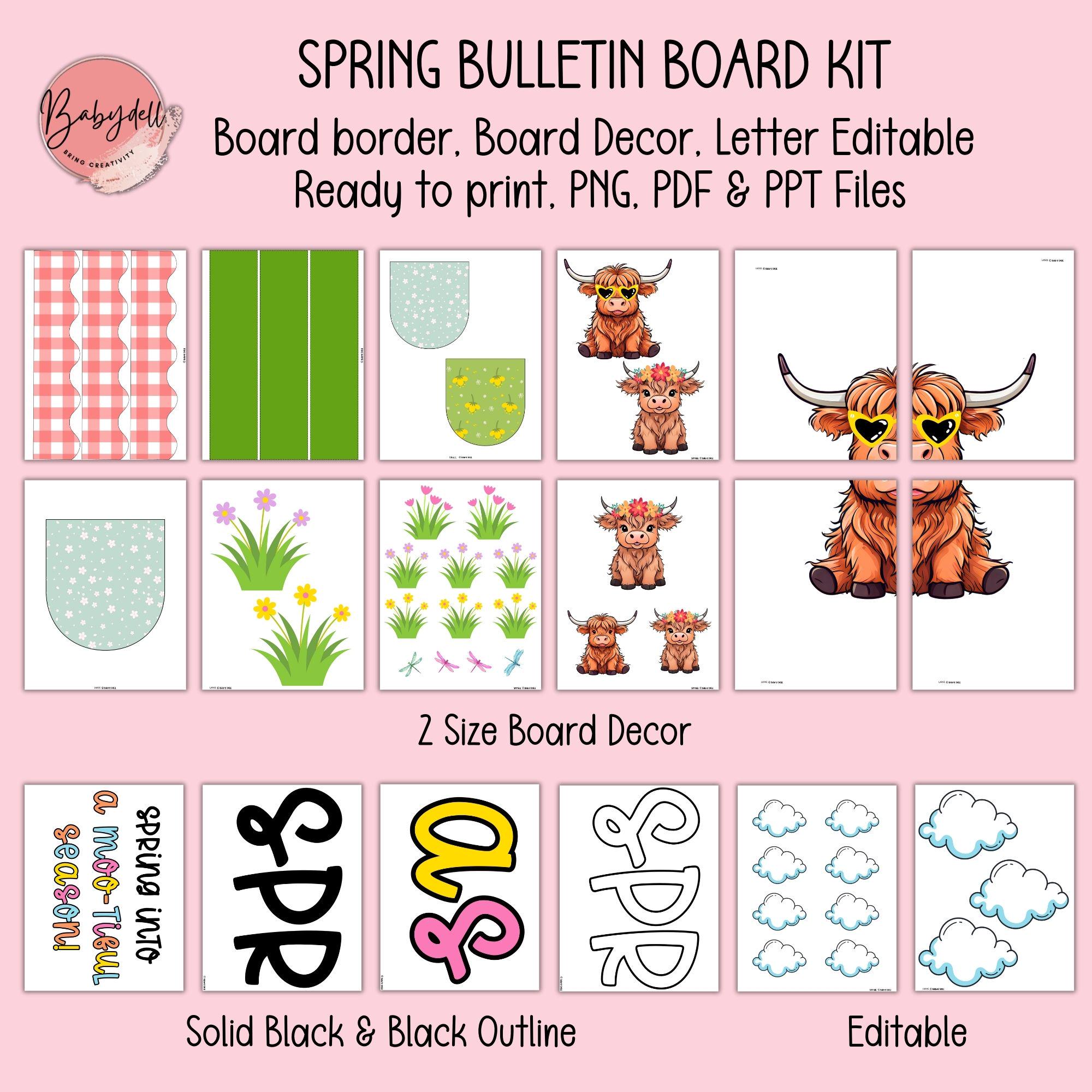 Highland Cow Bulletin Board Kit Spring Farmhouse Classroom Decor With ...