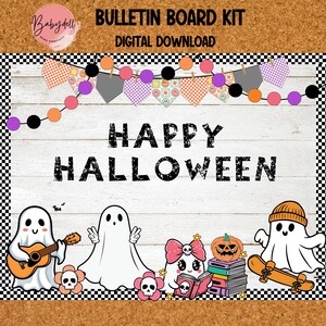 Retro Ghost Classroom Decor Halloween Bulletin Board Kit or Door Decor ...