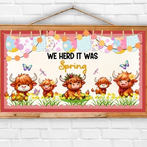 Highland Cow Spring Bulletin Board Kit | Reading-themed Classroom Decor ...