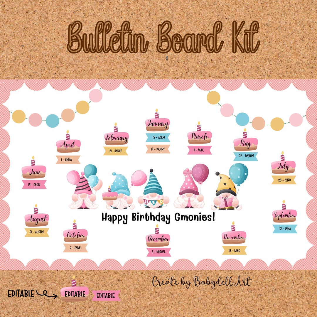 Gnome Birthday Bulletin Board Kit: Editable Classroom Decor - Etsy