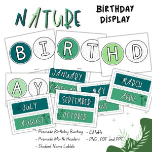 Natrue Classroom Birthday Display Nature Classroom Theme Editable ...
