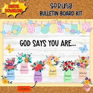 Christian Bulletin Board Kit | Spring Classroom Decor | God Says You ...