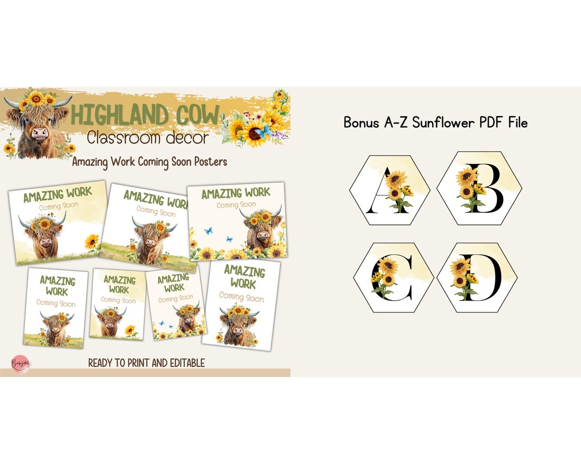 Highland Cow Classroom Decor Bundle: Modern Farmhouse Theme (digital ...