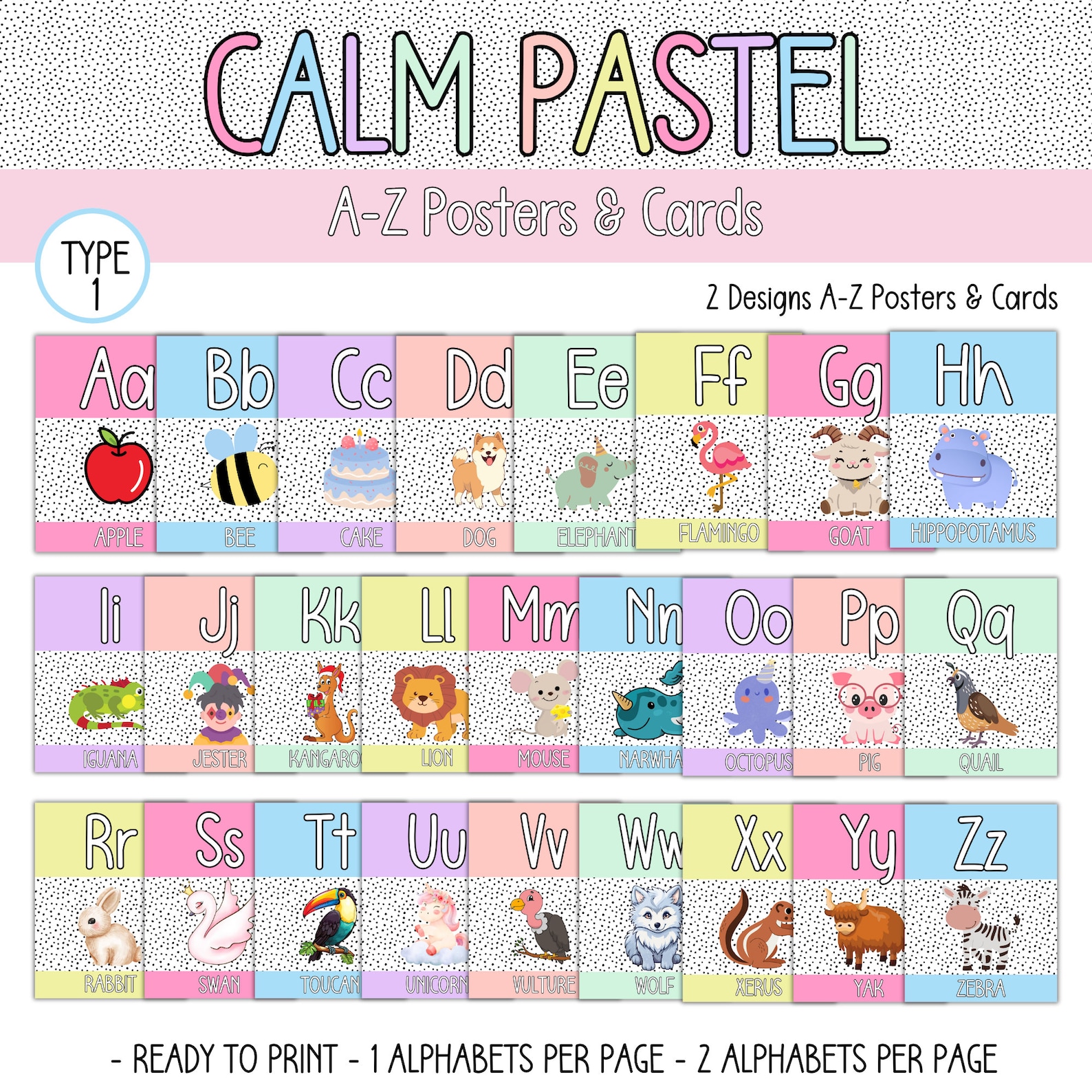 Carteles del alfabeto para el aula A-Z Colores tranquilos Carteles del ...