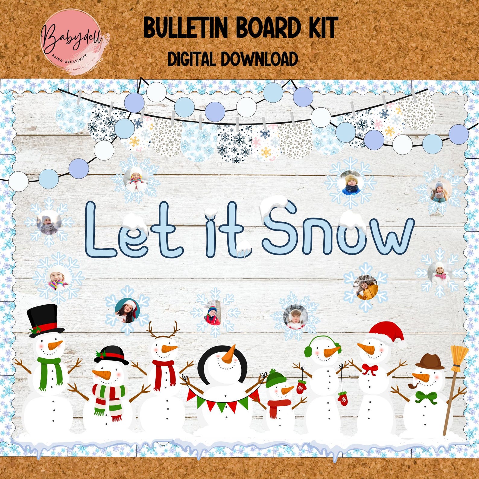 Snowflake Snowman Bulletin Board Kit | Winter Classroom Decor (digital ...