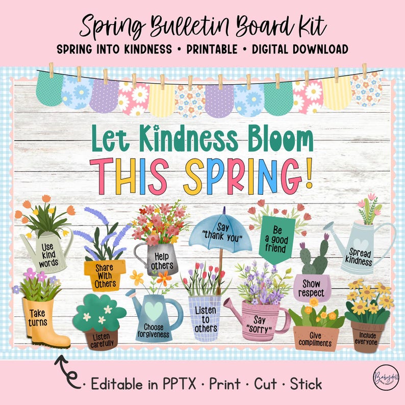 Spring Into Kindness Bulletin Board Kit Classroom Door Decor Social ...