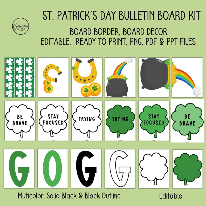 St Patricks Day Bulletin Board Kit Motivational Shamrock Classroom ...