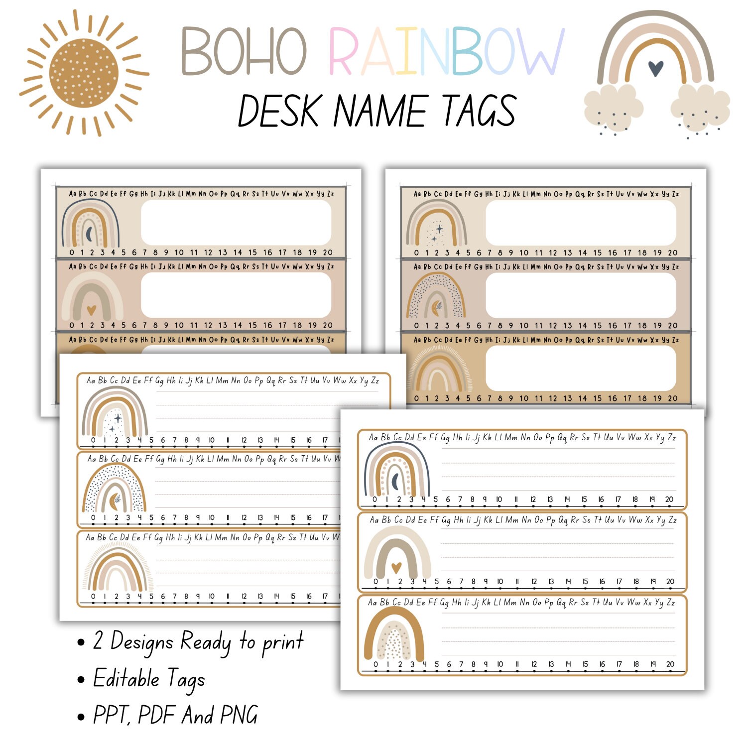 BOHO RAINBOW Classroom Labels & Student Desk Plates Editable Rainbow ...