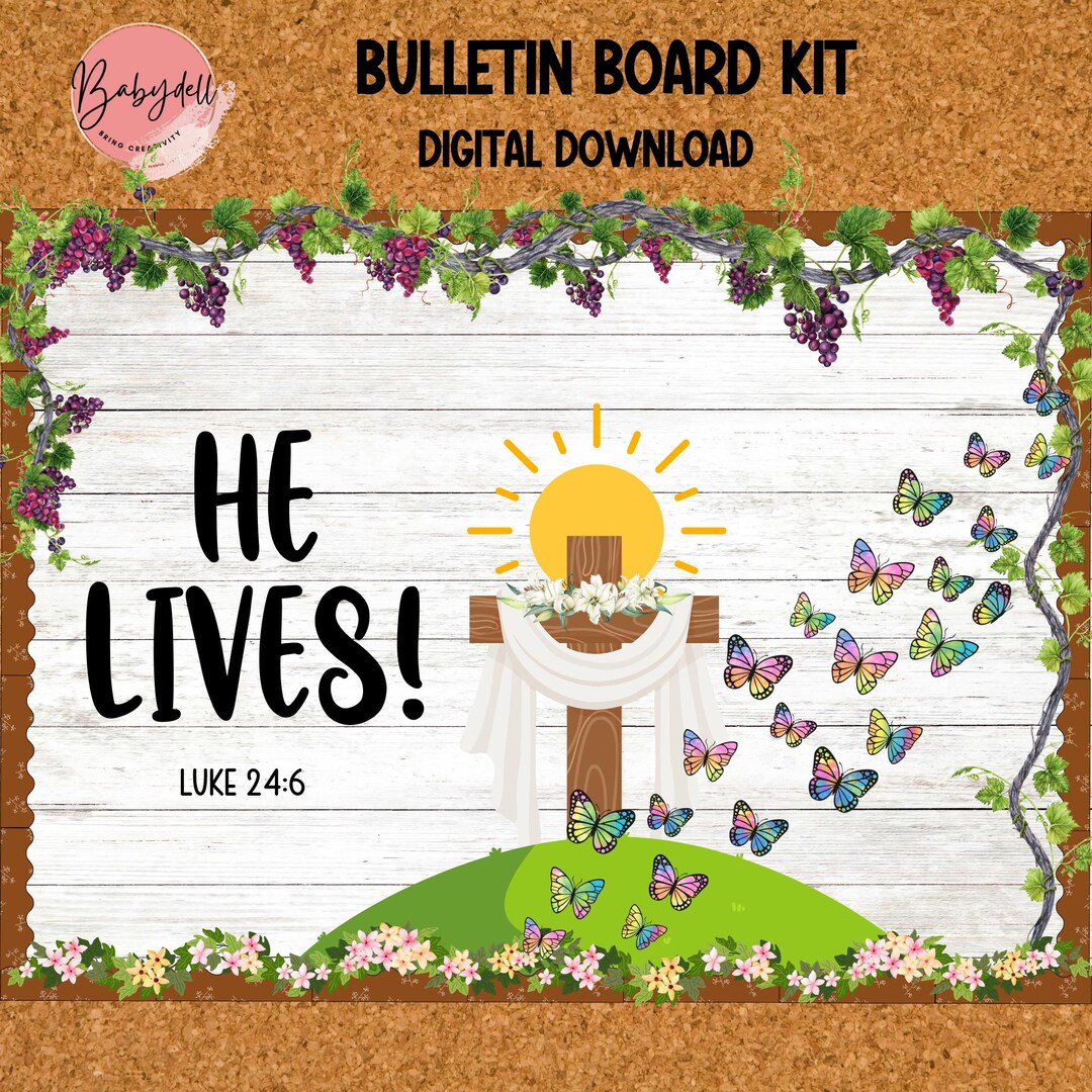 He Lives Easter Bulletin Board Kit Christian Classroom Decor Sunday ...