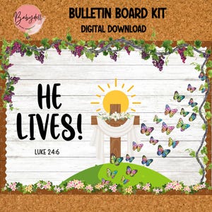 He Lives Easter Bulletin Board Kit Christian Classroom Decor Sunday ...