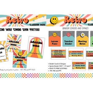 Groovy Retro Classroom Decor Bundle Editable 70s Smiley Face Theme ...