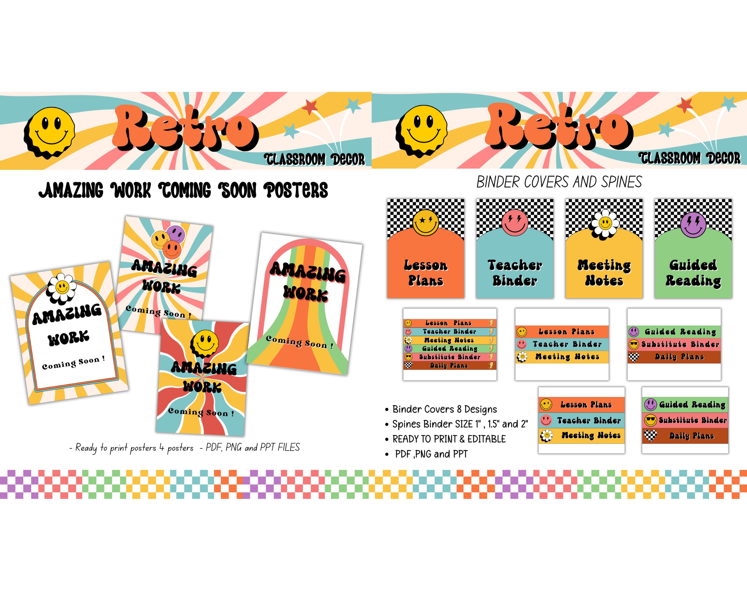 Groovy Retro Classroom Decor Bundle Editable 70s Smiley Face Theme ...