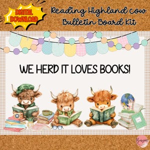 Library Bulletin Board | Highland Cow Reading Display | Spring Reading ...