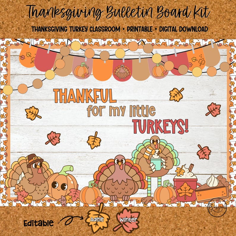 Editable Thanksgiving Turkey Bulletin Board Kit for Fall Classroom ...