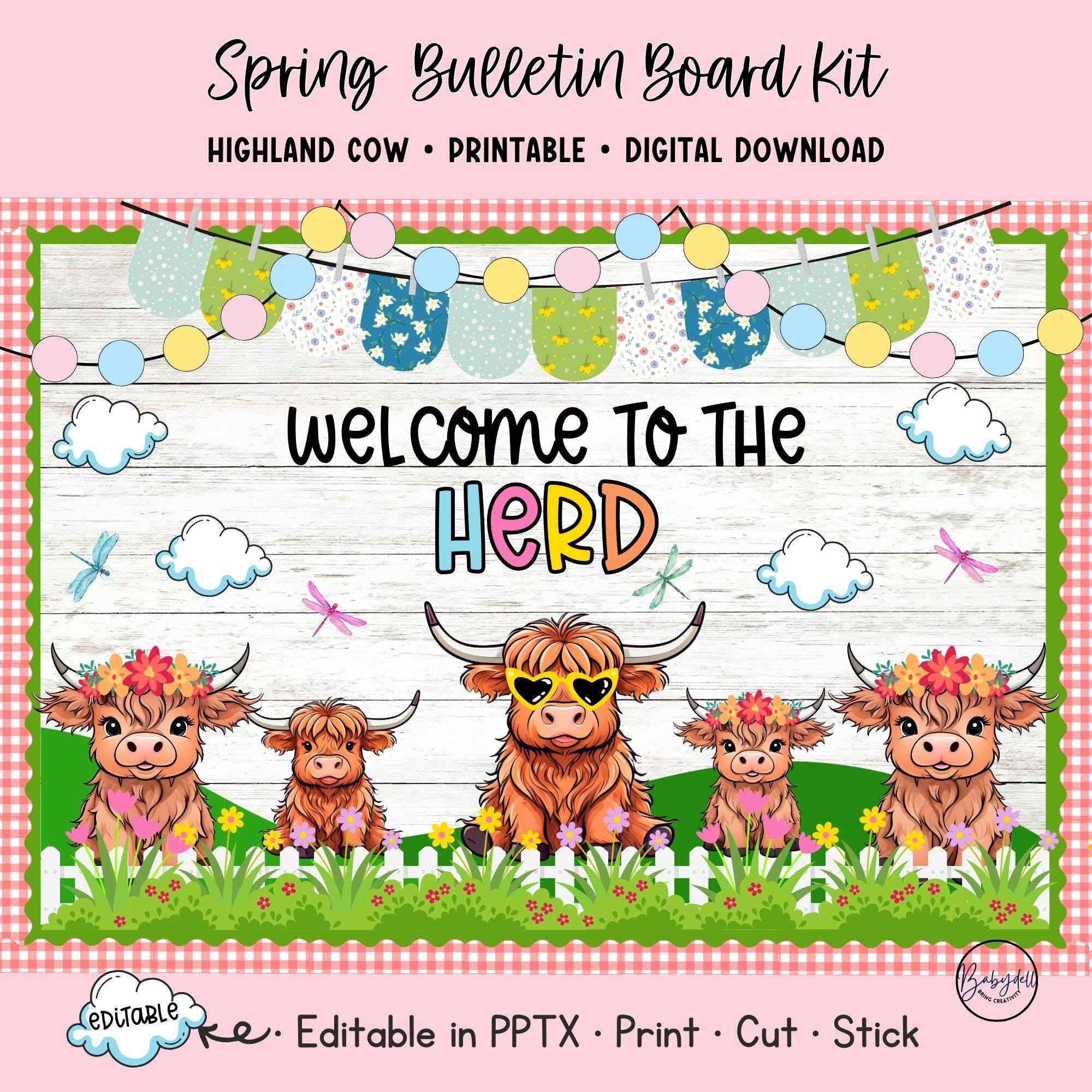 Highland Cow Bulletin Board Kit Spring Farmhouse Classroom Decor With ...