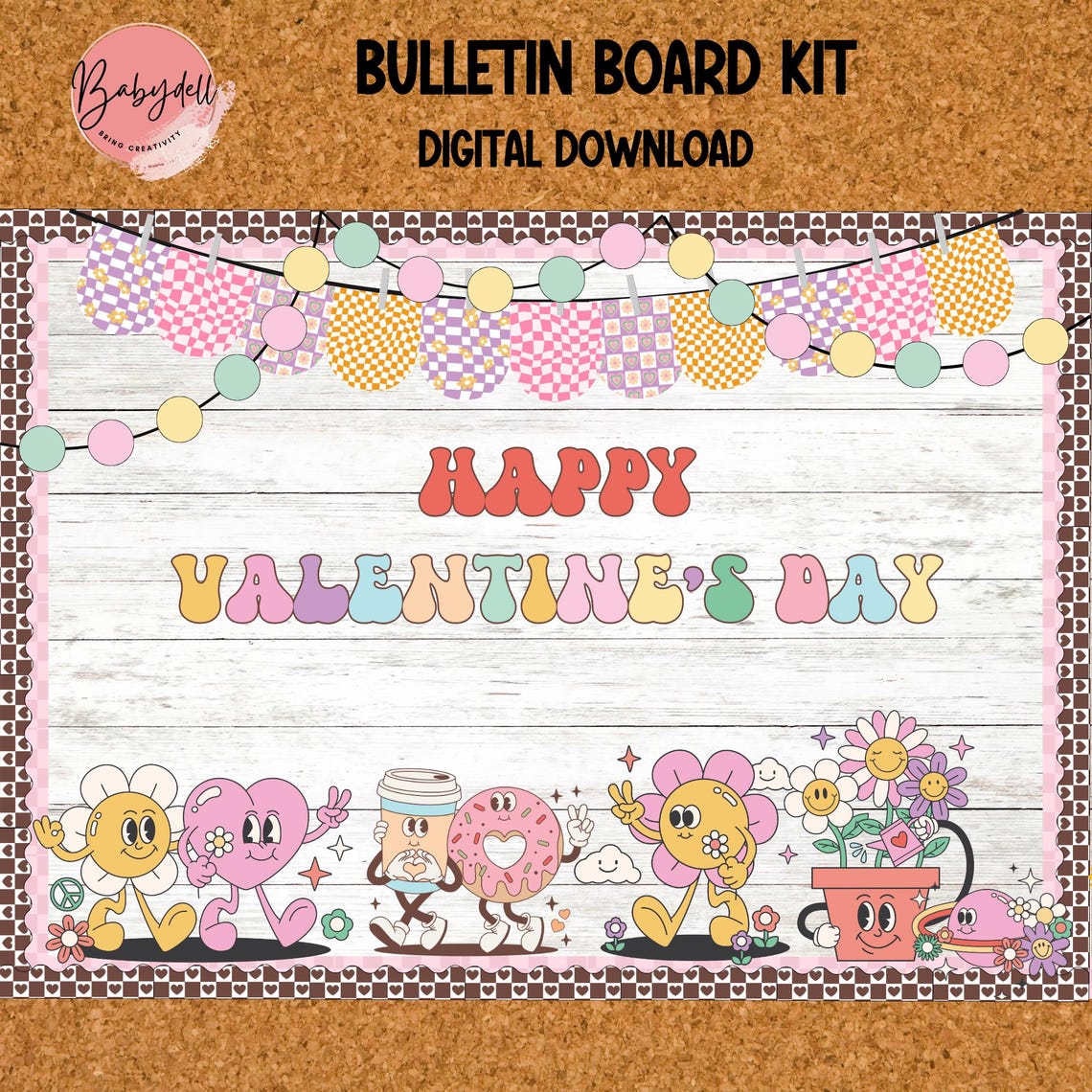 Groovy Valentine's Day Bulletin Board Kit - Retro Classroom Decor for ...