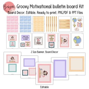 Groovy Motivational Quotes Bulletin Board Kit Retro Classroom Door ...