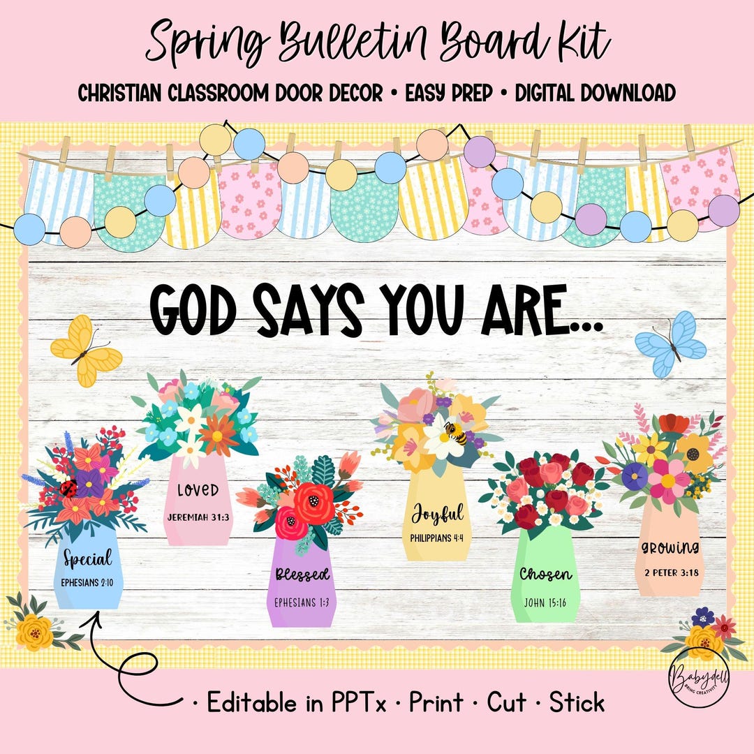 Christian Spring Bulletin Board Kit God Says You Are Sunday School Door ...
